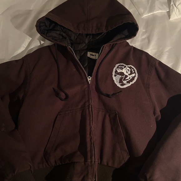 Obey | Jackets & Coats | Dark Brown Obey Vintage Hooded Jacket | Poshmark